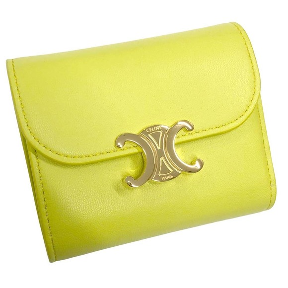 Celine | Bags | Celine Small Flap Wallet Triomphe Trifold Wallet Yellow ...